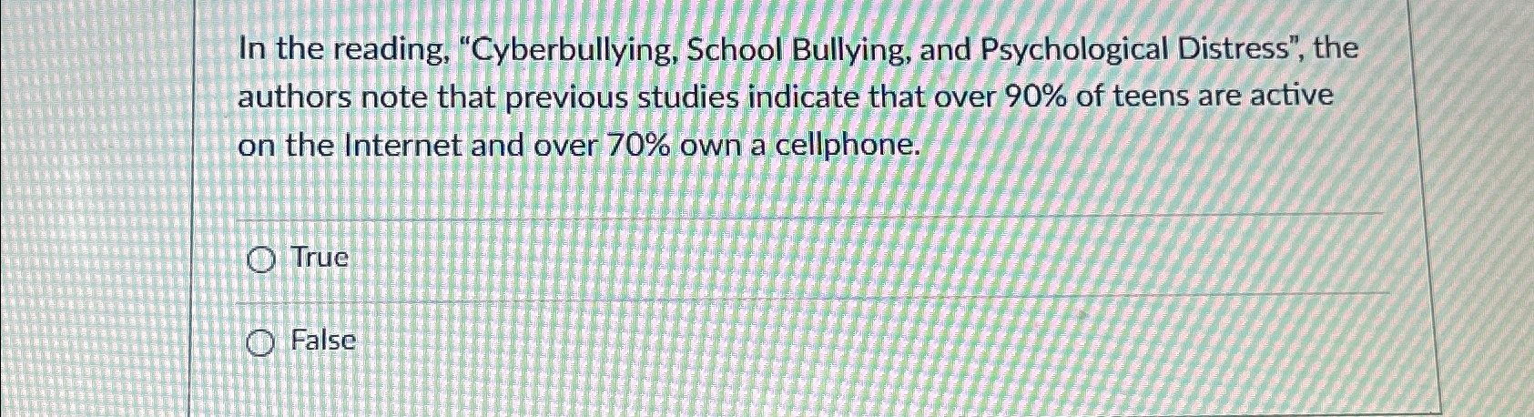Solved In the reading, "Cyberbullying, School Bullying, and | Chegg.com