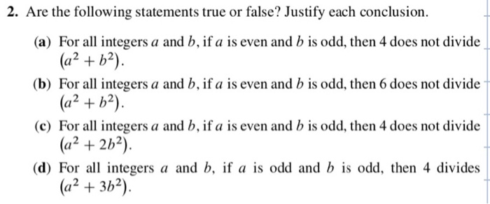 Solved 2. Are the following statements true or false? | Chegg.com