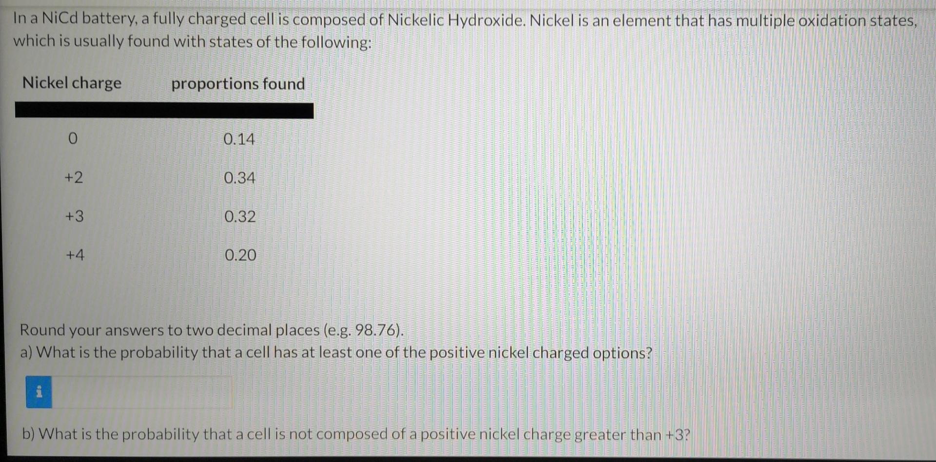 Solved In a NiCd battery, a fully charged cell is composed | Chegg.com