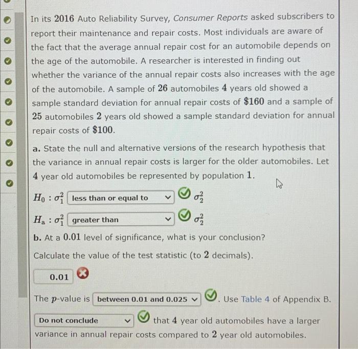 Solved In its 2016 Auto Reliability Survey, Consumer Reports | Chegg.com