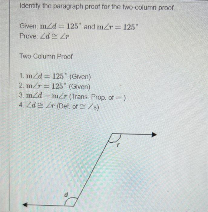 Solved Identify the paragraph proof for the two-column | Chegg.com