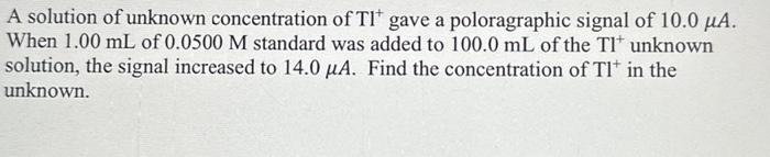 Solved A solution of unknown concentration of gave a | Chegg.com