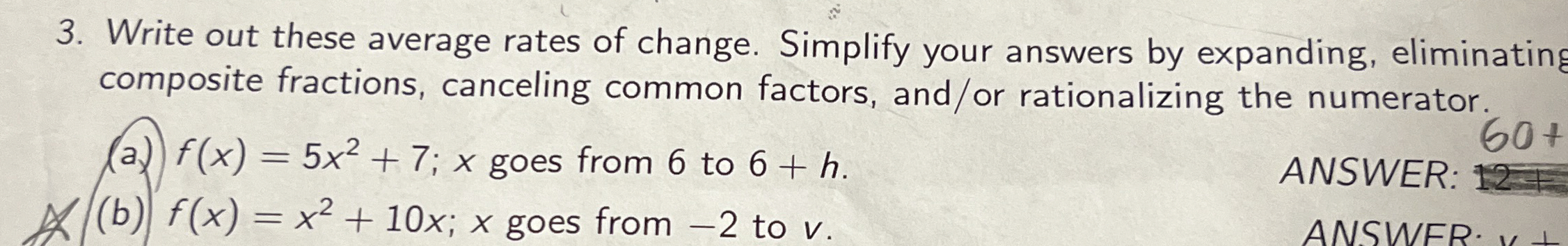 Solved Write out these average rates of change. Simplify | Chegg.com