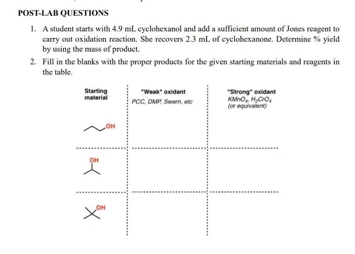 Solved RE-LAB QUESTIONS 1. Prepare the Jones reagent by | Chegg.com