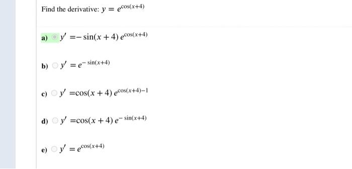 Solved Calculate the limit: limx→01−cos(10x)ex+e−x−2. a) 1 | Chegg.com