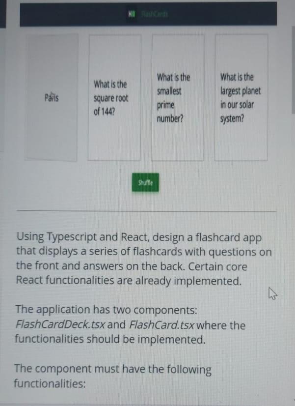Solved Using Typescript and React, design a flashcard app | Chegg.com