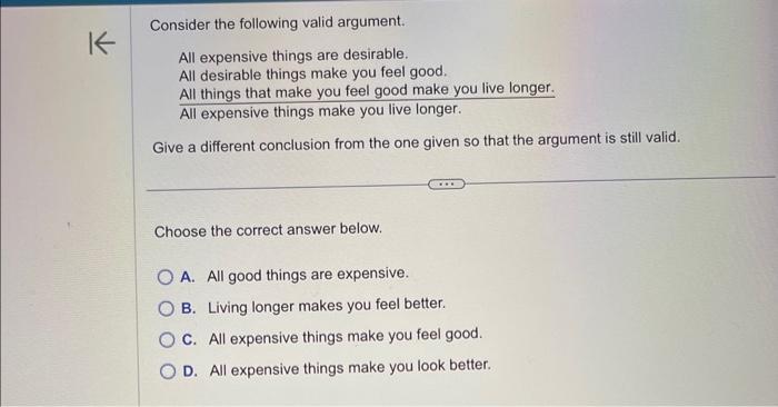 Solved Consider the following valid argument.All expensive | Chegg.com