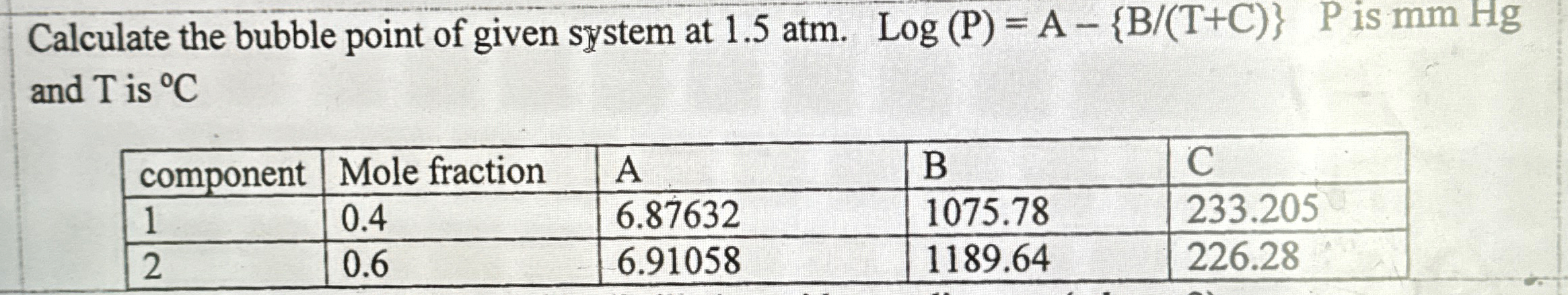 Solved Calculate the bubble point of given system at | Chegg.com