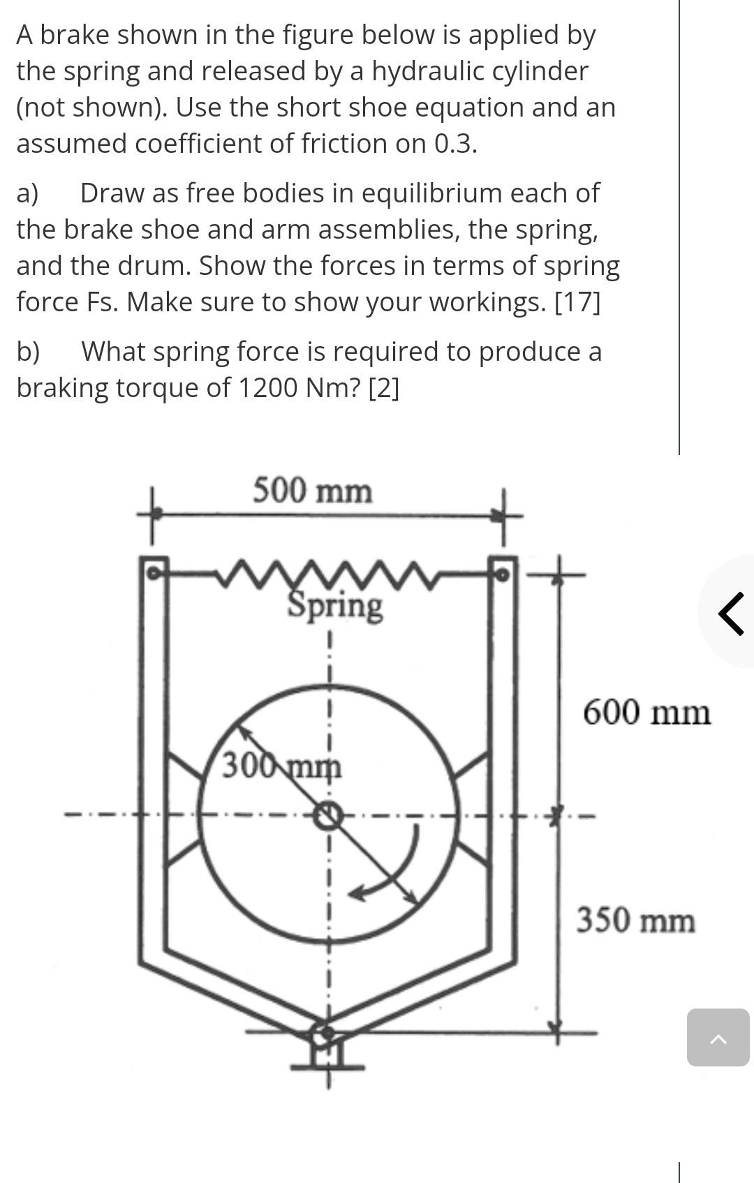 Solved A brake shown in the figure below is applied by the | Chegg.com