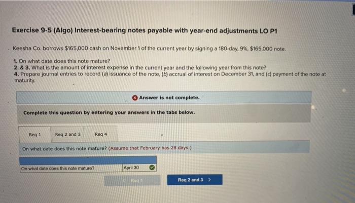 Solved Exercise 9.5 (Algo) Interest-bearing notes payable | Chegg.com
