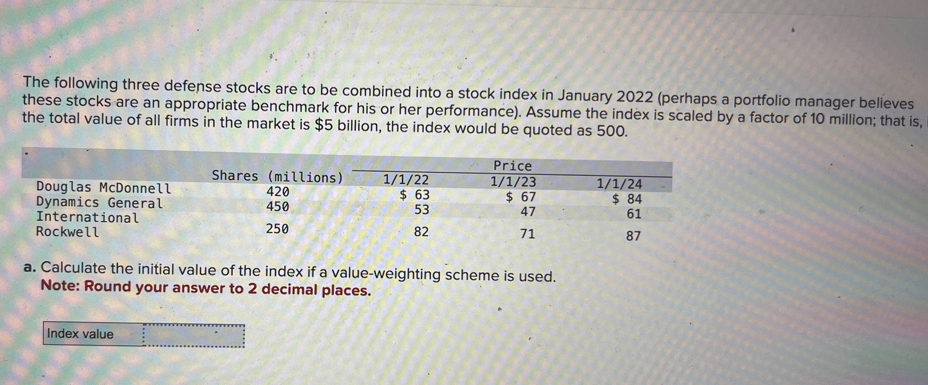 Solved The following three defense stocks are to be combined | Chegg.com