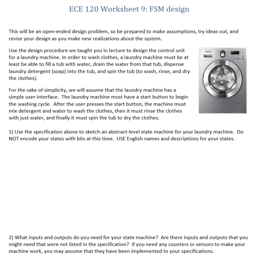 ECE 120 ﻿Worksheet 9: FSM design This will be an | Chegg.com