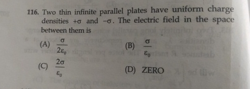 Two thin infinite parallel plates have uniform charge | Chegg.com
