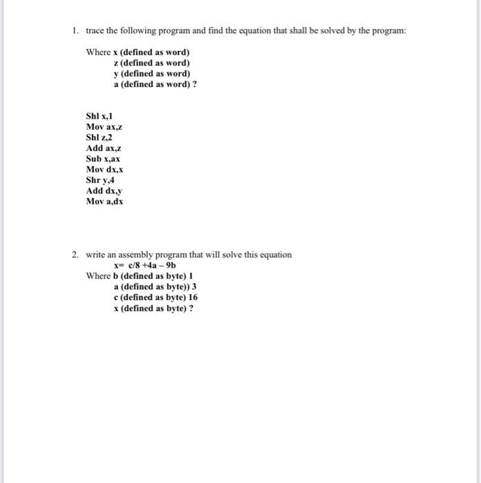 Solved 1. trace the following program and find the equation | Chegg.com