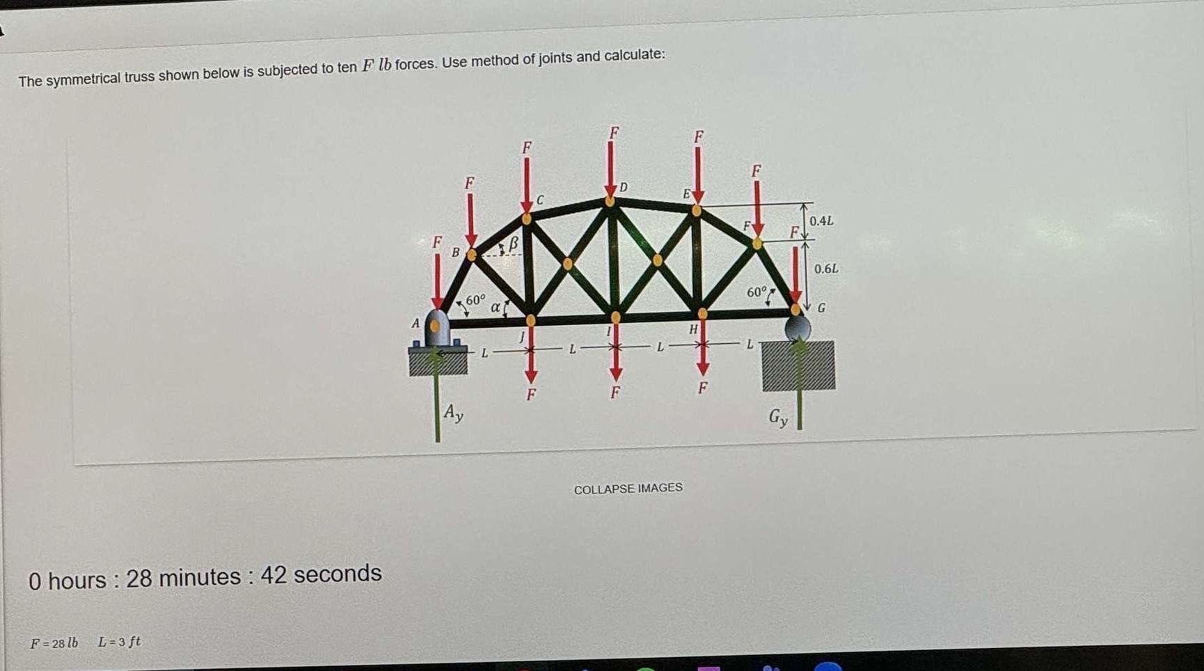 Solved The symmetrical truss shown below is subjected to ten | Chegg.com