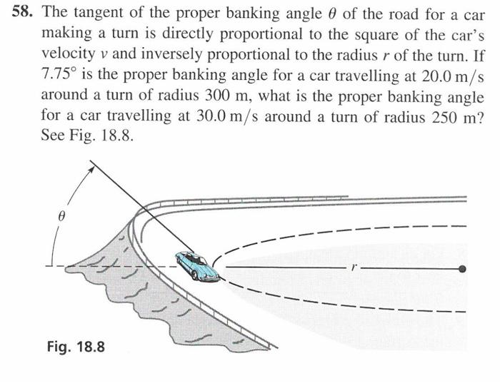 Solved 58. The tangent of the proper banking angle θ of the | Chegg.com