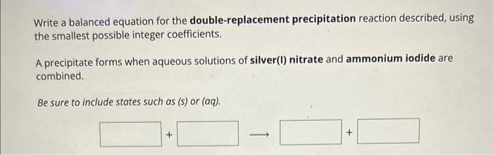Solved Write a balanced equation for the double-replacement | Chegg.com