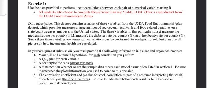 Solved Exercise 1: Use the data provided to perform linear | Chegg.com