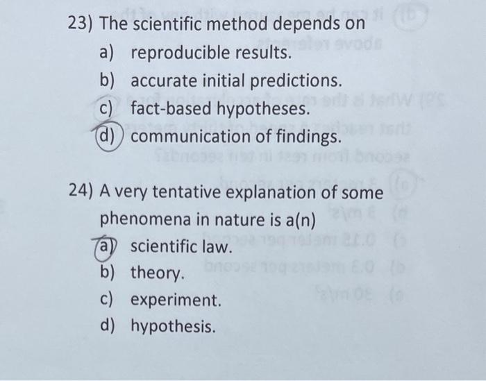 Solved 23) The scientific method depends on a) reproducible | Chegg.com