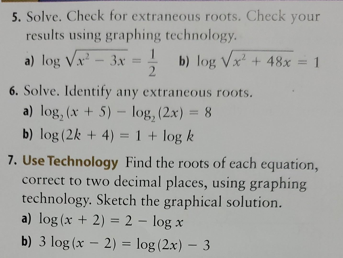 Solved - 5. Solve. Check for extraneous roots. Check your | Chegg.com