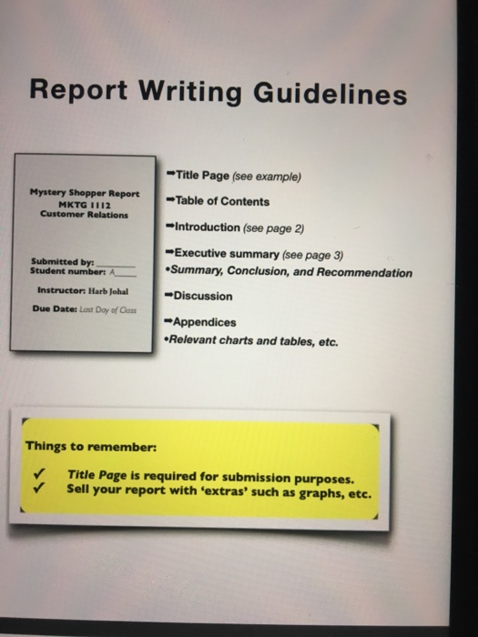 project Of Mystery Shopper Report with tittle page , | Chegg.com