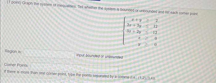 Solved (1 point) Graph the system of inequalities. Tell | Chegg.com