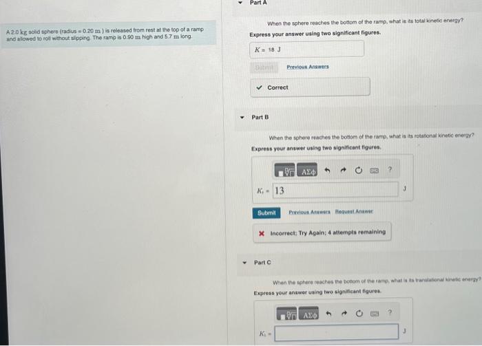 Solved ANSWER PART B AND C PLEASE....A 2.0 kg solid sphere | Chegg.com