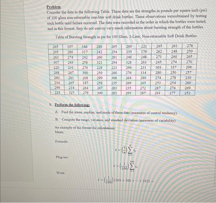 Solved Problem: Consider the data in the following Table. | Chegg.com