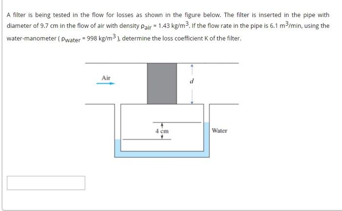 Solved A filter is being tested in the flow for losses as | Chegg.com