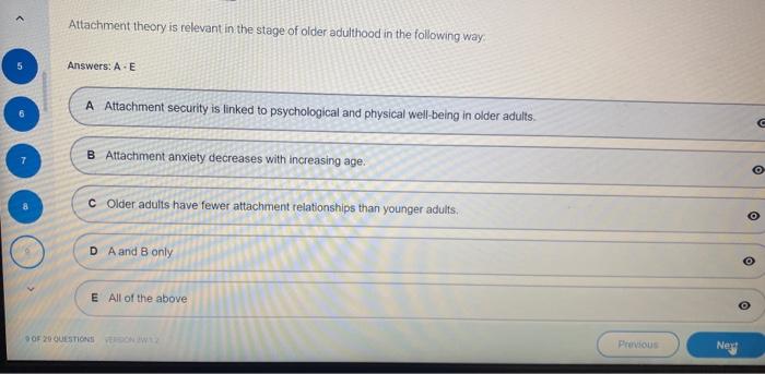 Solved Attachment theory is relevant in the stage of older | Chegg.com