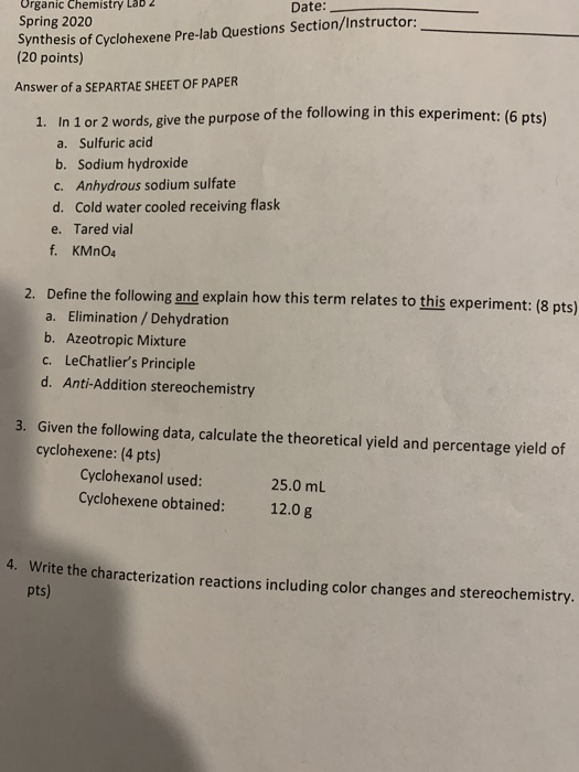 Solved Organic Chemistry Lab 2 Date: Spring 2020 Synthesis | Chegg.com