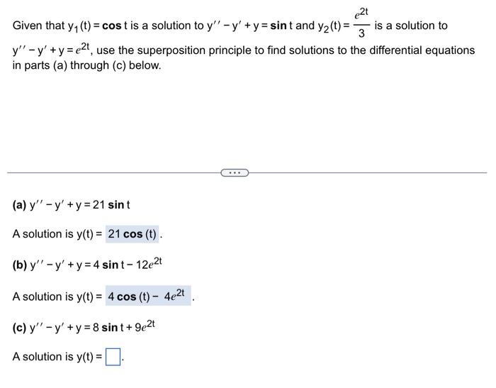 Solved Given that y1(t)=cost is a solution to y′′−y′+y=sint | Chegg.com