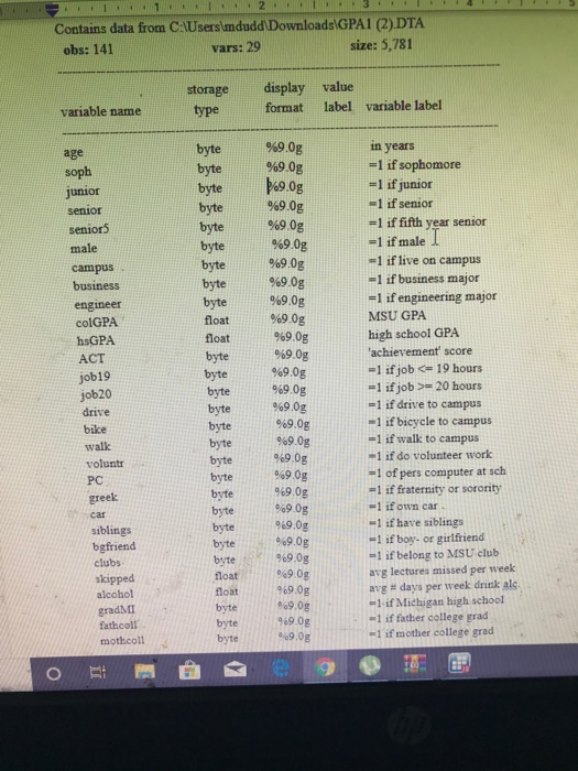 Use the dataset file GPA1.dta to do the following | Chegg.com