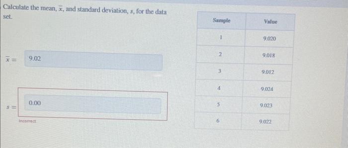 Solved Calculate the mean, xˉ, and standard deviation, s, | Chegg.com