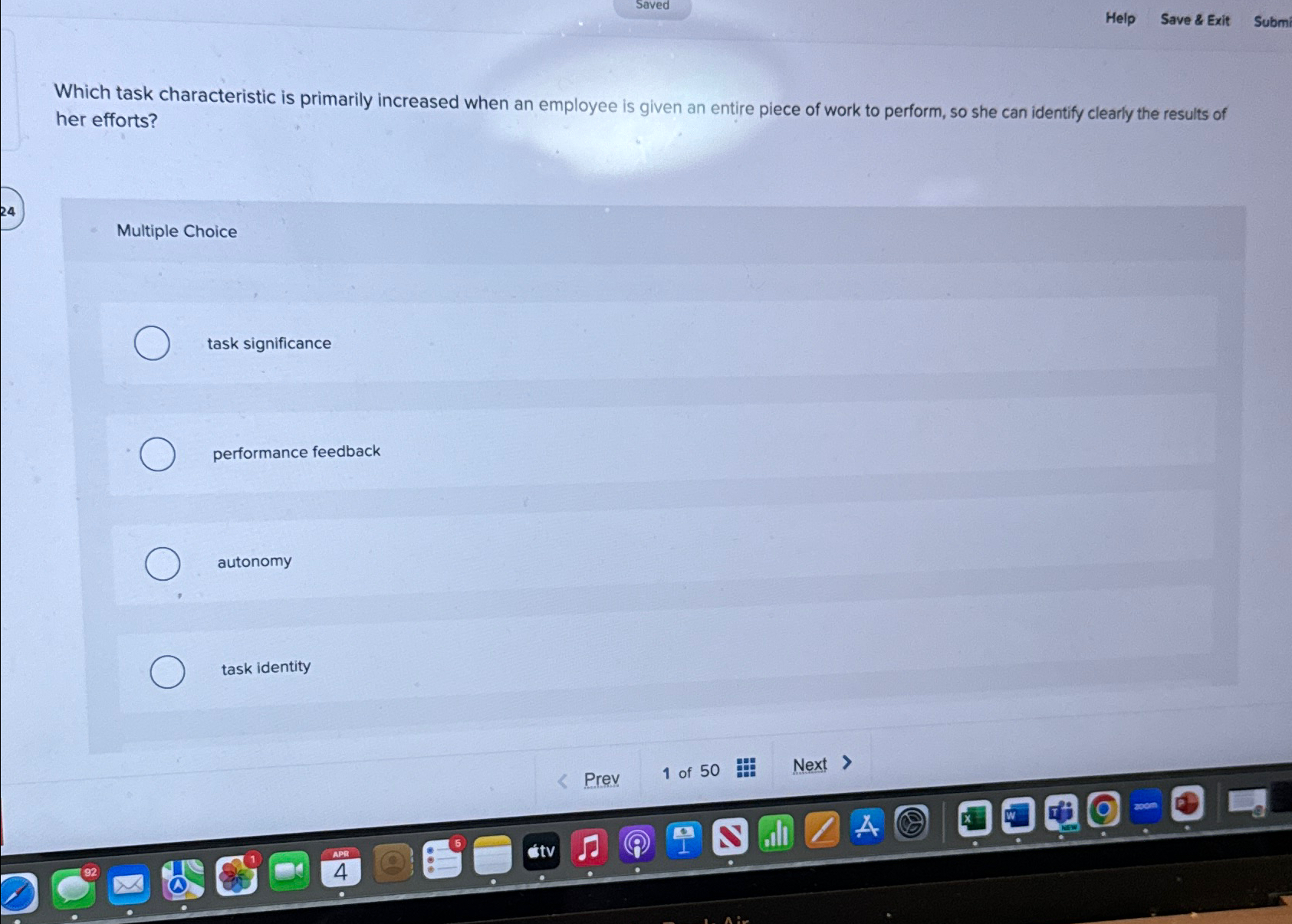 Solved SavedHelpSave & ExitSubmWhich task characteristic is | Chegg.com
