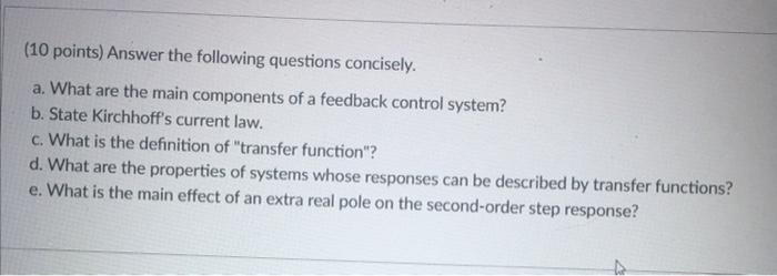 Solved (10 points) Answer the following questions concisely. | Chegg.com