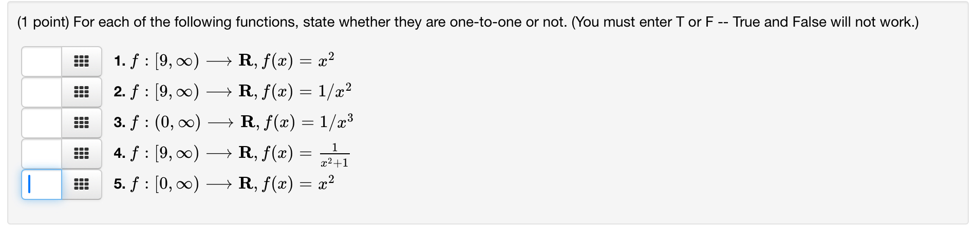 (1 ﻿point) ﻿For each of the following functions, | Chegg.com