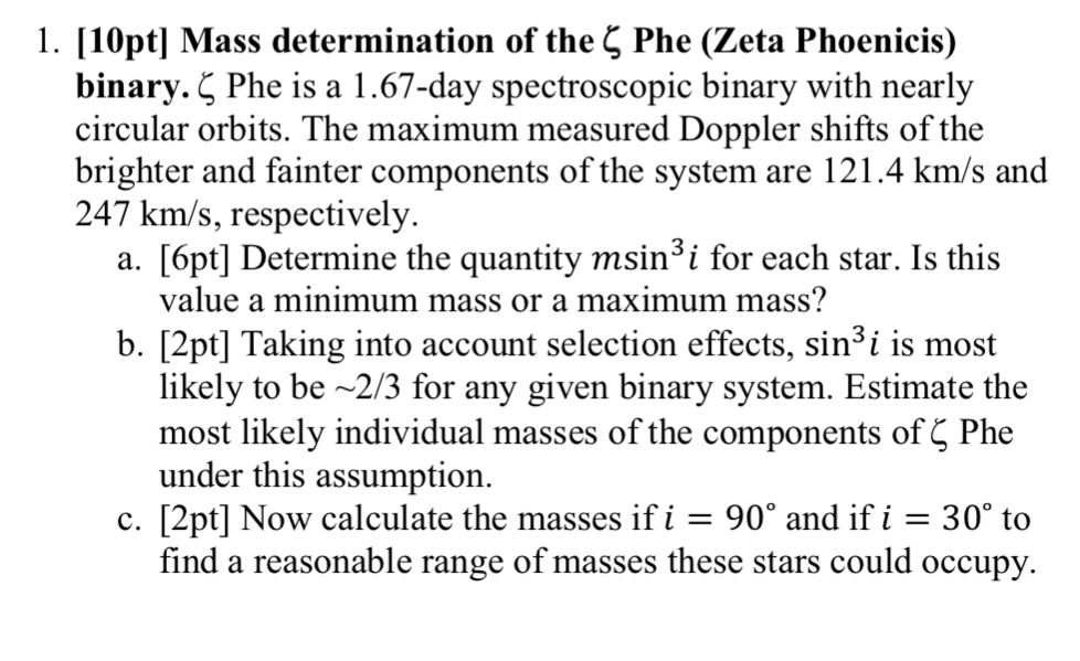 Solved [10pt] ﻿Mass determination of the ζ ﻿Phe (Zeta | Chegg.com