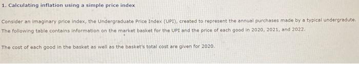 Solved 1. Calculating inflation using a simple price index | Chegg.com