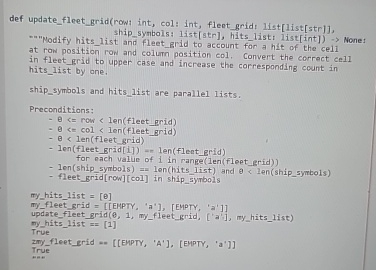 Solved def update_fleet_grid(row: int, col: int, fleot_gridt | Chegg.com