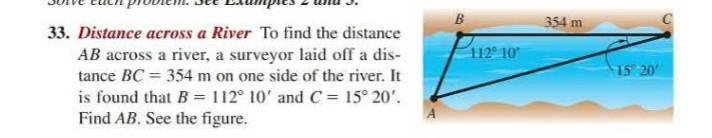 Solved 33. Distance across a River To find the distance AB | Chegg.com