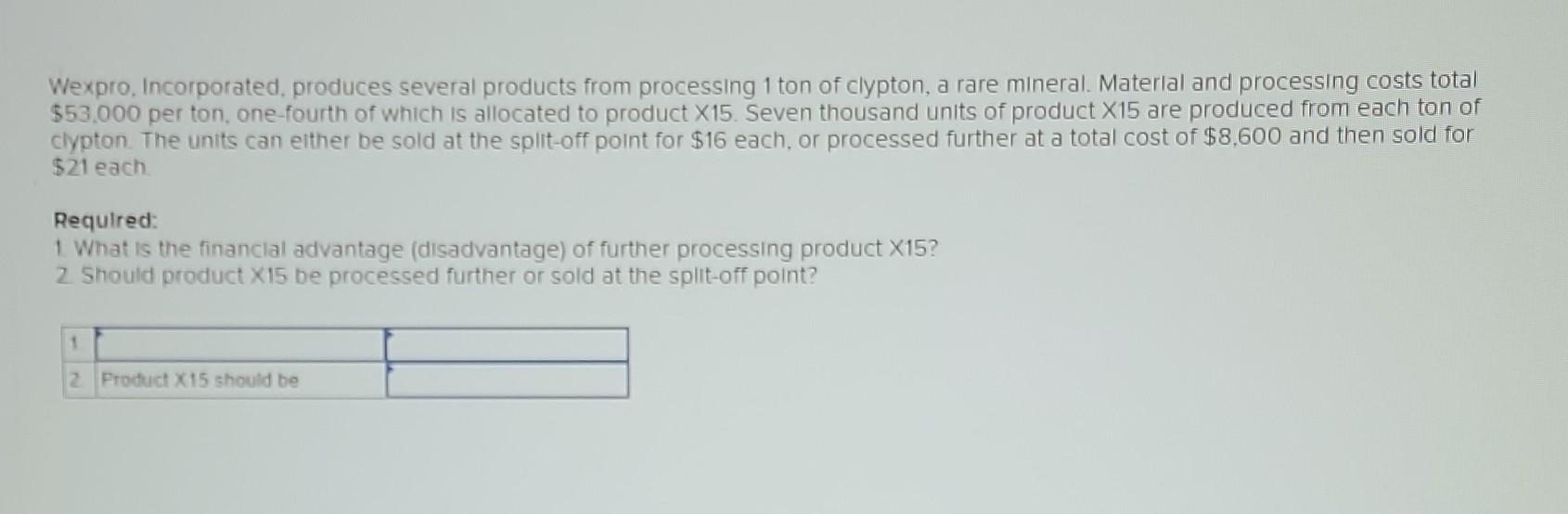 Wexpro, Incorporated, produces several products from | Chegg.com