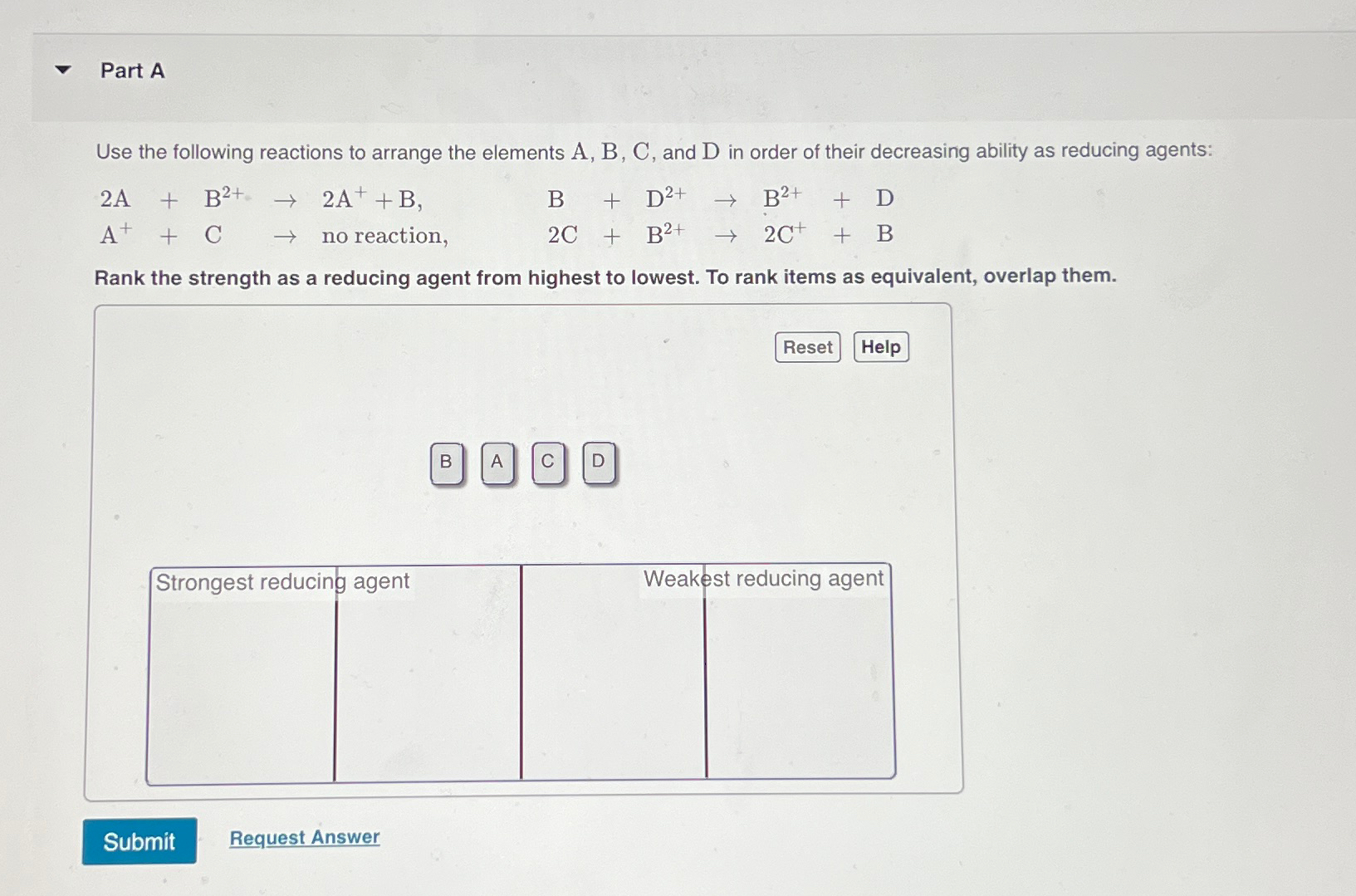 Solved Part AUse the following reactions to arrange the | Chegg.com