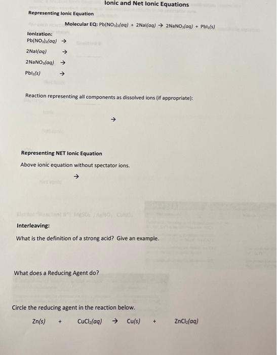 Solved Representing lonic Equation Molecular EQ: | Chegg.com