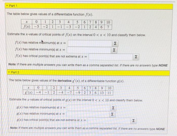 Solved - Part 1 The table below gives values of a | Chegg.com