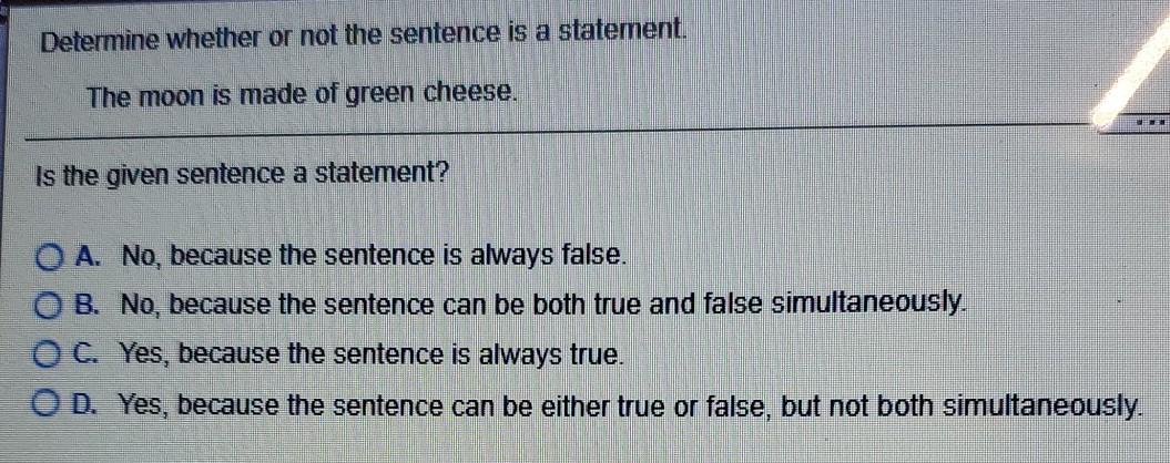 Solved Determine whether or not the sentence is a statement. | Chegg.com