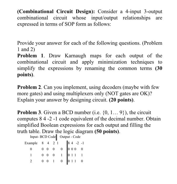 (Combinational Circuit Design): Consider a 4-input | Chegg.com