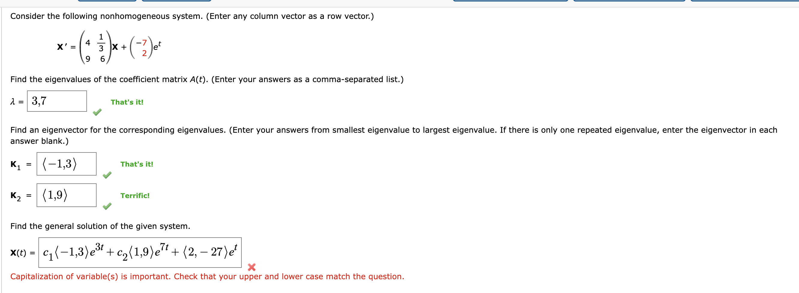 Solved Consider the following nonhomogeneous system. (Enter | Chegg.com