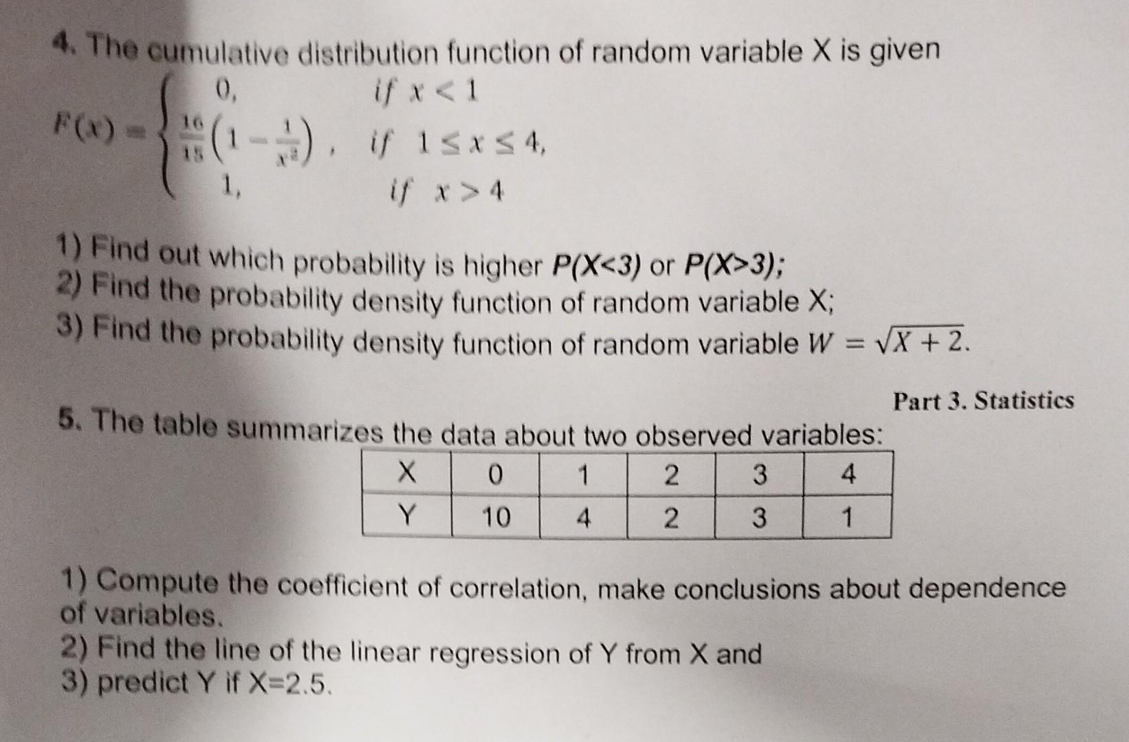 Solved 4. The cumulative distribution function of random | Chegg.com