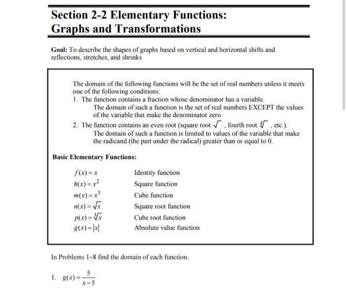 Solved Section 2-2 Elementary Functions: Graphs and | Chegg.com